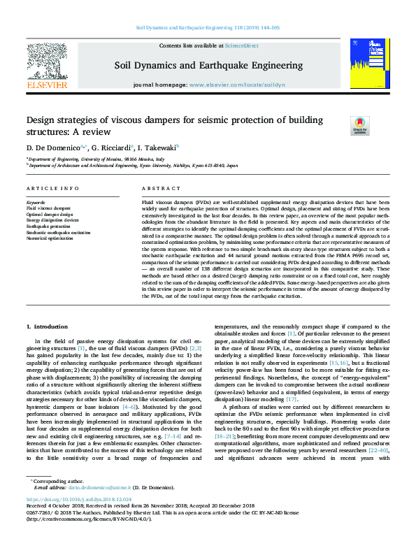 (PDF) Design strategies of viscous dampers for seismic protection of building structures: A review