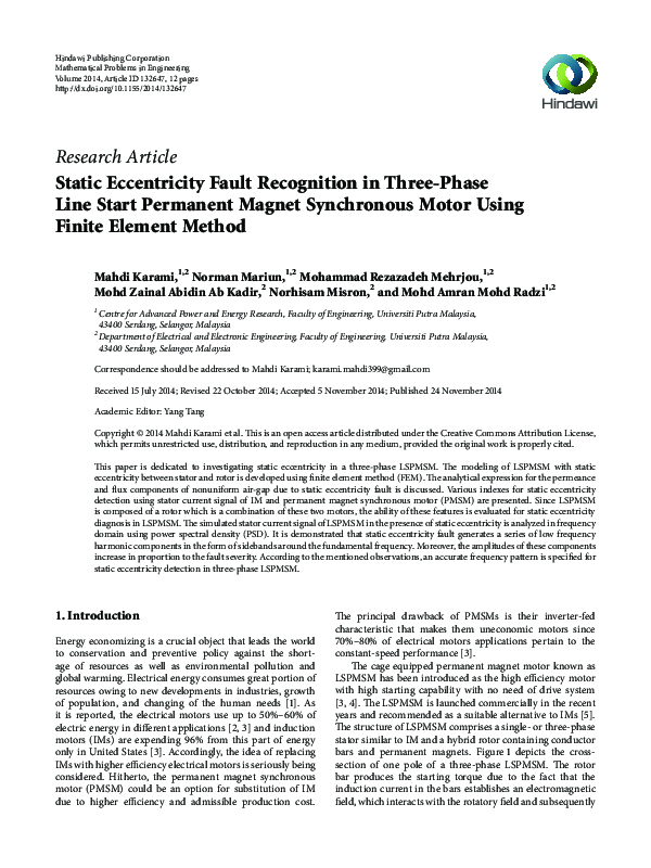 Pdf Static Eccentricity Fault Recognition In Three Phase Line Start Permanent Magnet