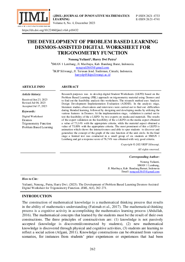 (PDF) The Development of Problem Based Learning Desmos-Assisted Digital Worksheet for ...