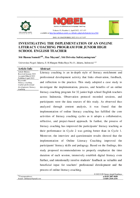 (PDF) Investigating the Implementation of an Online Literacy Coaching Program for Junior High ...