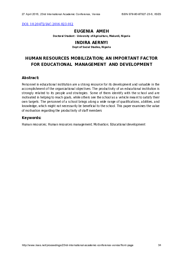 (PDF) Human Resources Mobilization; an Important Factor for Educational ...