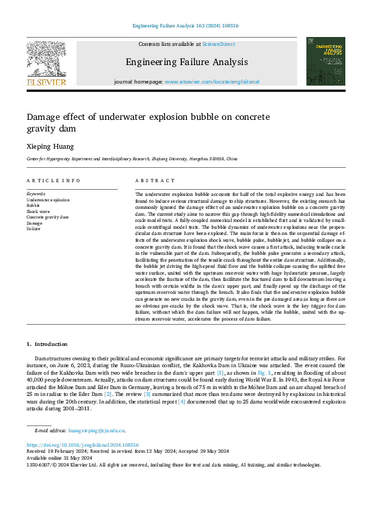 (PDF) Damage effect of underwater explosion bubble on concrete gravity dam
