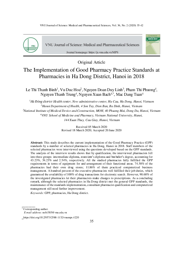 (PDF) The Implementation of Good Pharmacy Practice Standards at Pharmacies in Ha Dong District ...