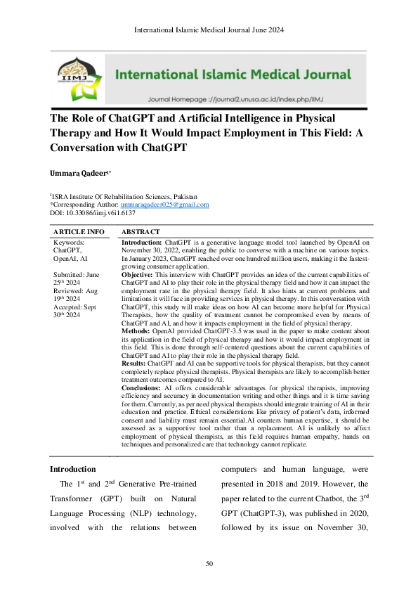 (PDF) The Role of ChatGPT and Artificial Intelligence in Physical ...