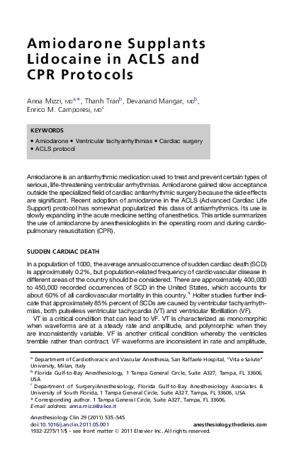 (PDF) Amiodarone Supplants Lidocaine in ACLS and CPR Protocols
