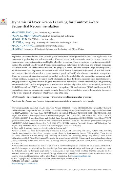 (PDF) Dynamic Bi-layer Graph Learning for Context-aware Sequential Recommendation