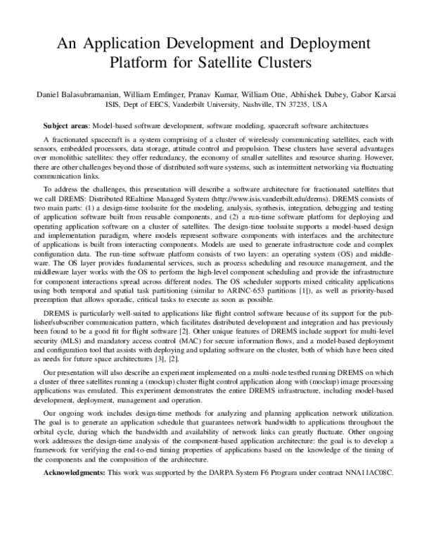 (PDF) An Application Development and Deployment Platform for Satellite Clusters