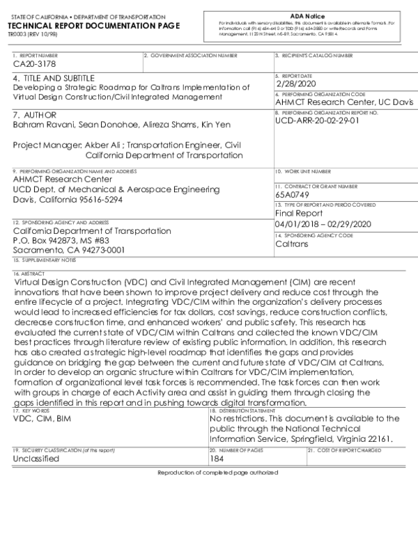 (PDF) Developing a Strategic Roadmap for Caltrans Implementation of ...
