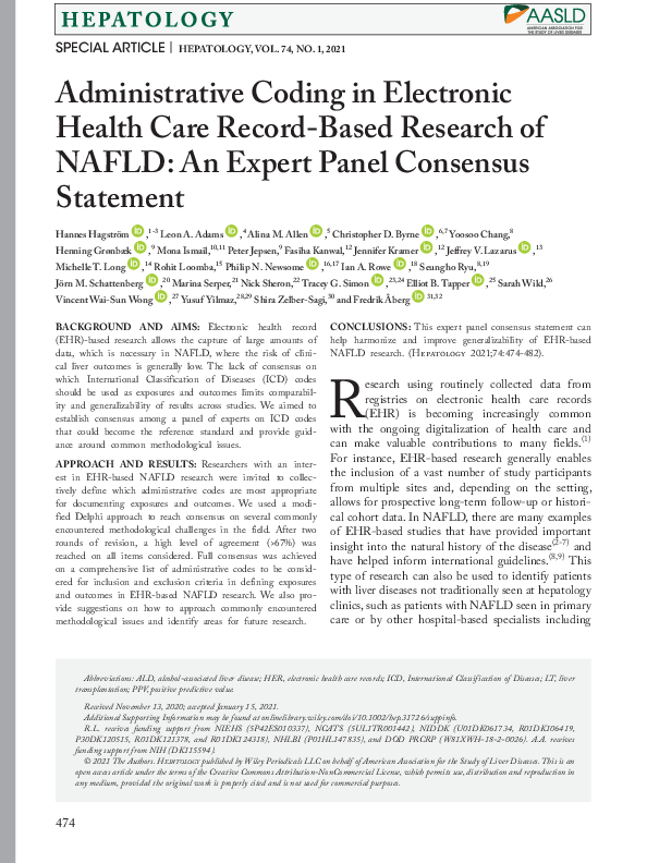 (PDF) Administrative Coding in Electronic Health Care Record‐Based Research of NAFLD: An Expert ...