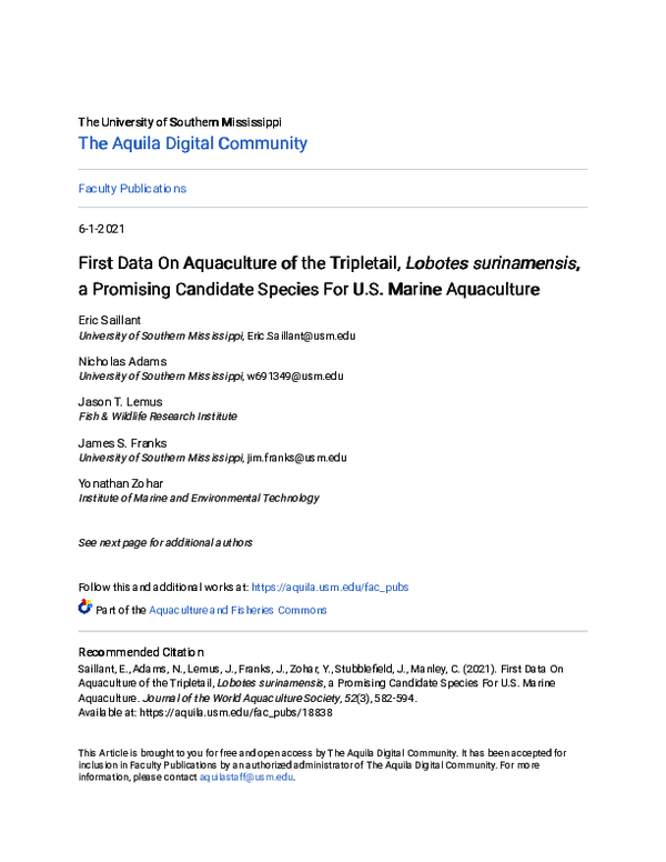 (PDF) First data on aquaculture of the Tripletail , Lobotes ...