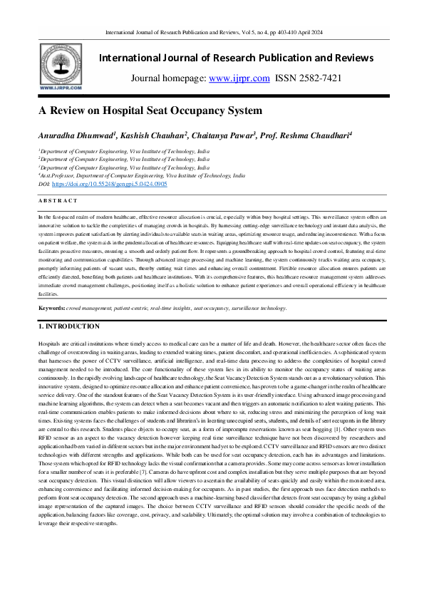 (PDF) A Review on Hospital Seat Occupancy System