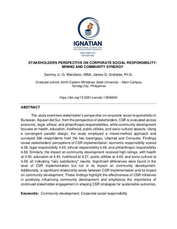 (PDF) STAKEHOLDERS PERSPECTIVE ON CORPORATE SOCIAL RESPONSIBILITY ...