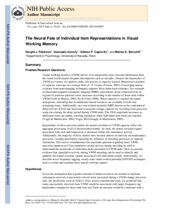 (PDF) The neural fate of individual item representations in visual working memory | Gideon ...