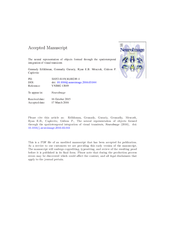 Pdf The Neural Representation Of Objects Formed Through The