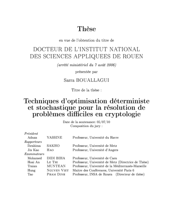 (PDF) Techniques d'optimisation déterministe et stochastique pour la résolution de problèmes ...