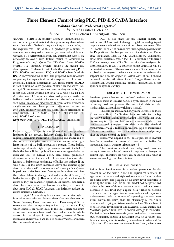 Pdf Three Element Control Using Plc Pid And Scada Interface