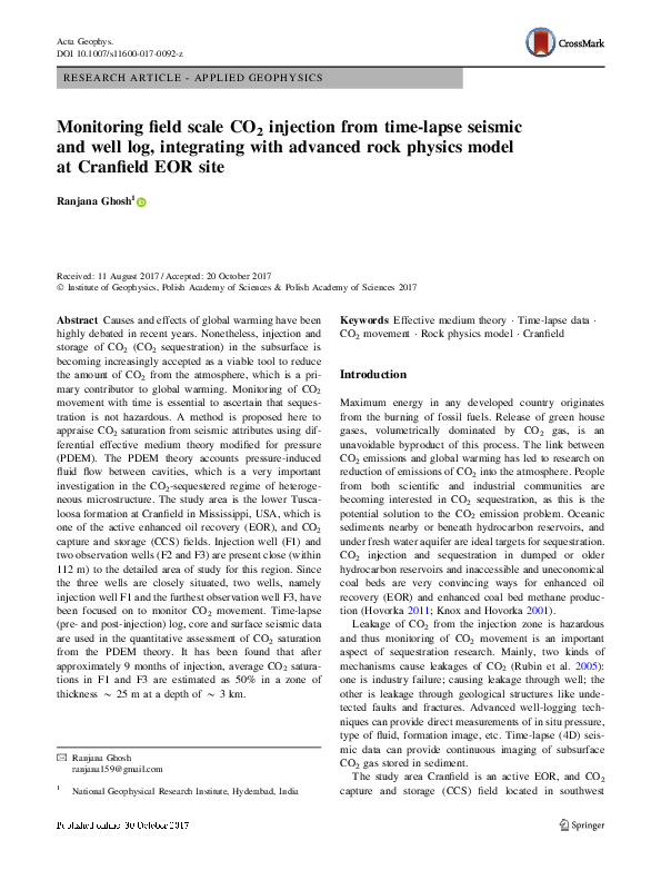 (PDF) Monitoring field scale CO2 injection from time-lapse seismic and ...