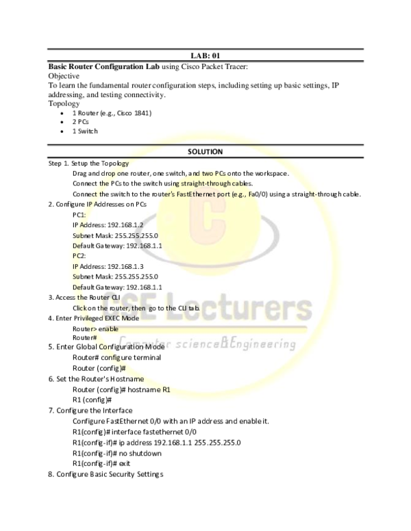 Pdf Basic Router Configuration Lab Using Cisco Packet Tracer