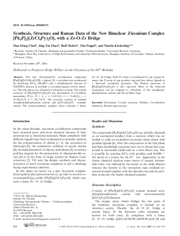 (PDF) Synthesis, Structure and Raman Data of the New Binuclear Zirconium Complex [Ph4P]2 ...