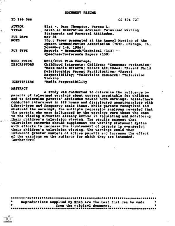 (PDF) Parental Discretion Advised: Televised Warning Statements and ...