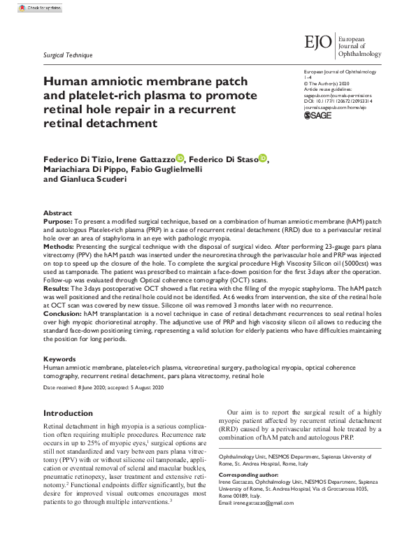 (PDF) Human amniotic membrane patch and platelet-rich plasma to promote ...