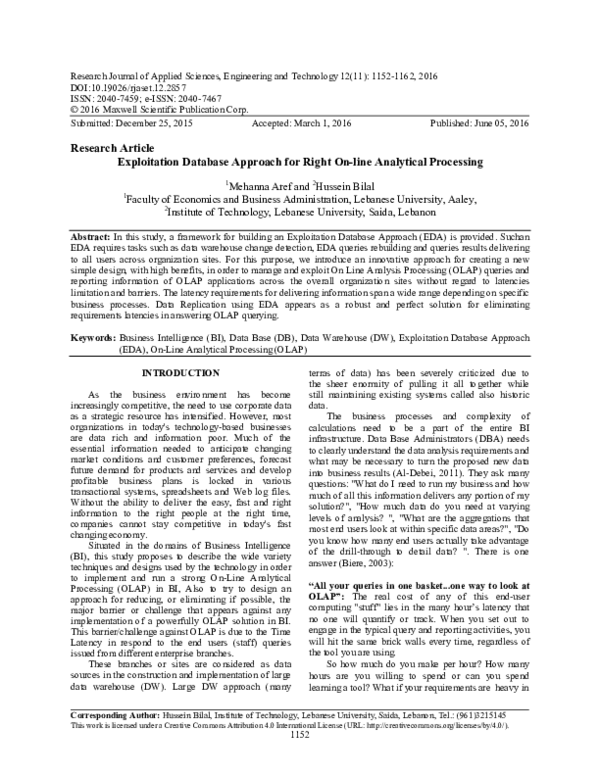 (PDF) Exploitation Database Approach for Right On-line Analytical ...
