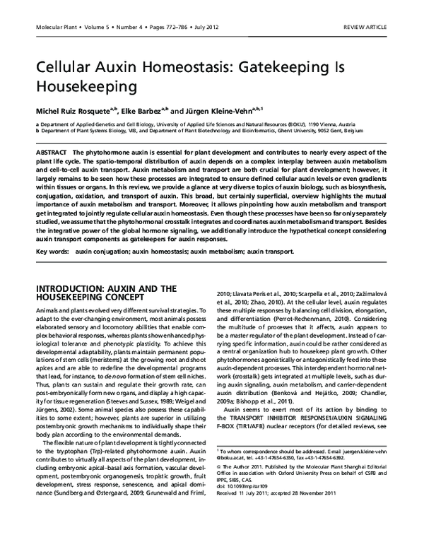 (PDF) Cellular Auxin Homeostasis: Gatekeeping Is Housekeeping
