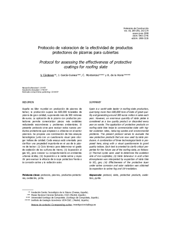 (PDF) Protocolo de valoracion de la efectividad de productos protectores de pizarras para cubiertas