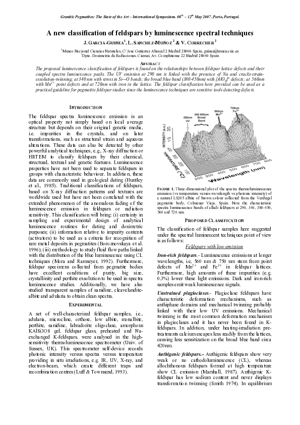 (PDF) A new classification of feldspars by luminescence spectral techniques