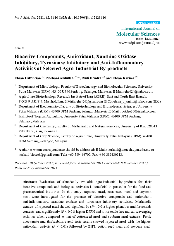 (PDF) Bioactive Compounds, Antioxidant, Xanthine Oxidase Inhibitory, Tyrosinase Inhibitory and ...