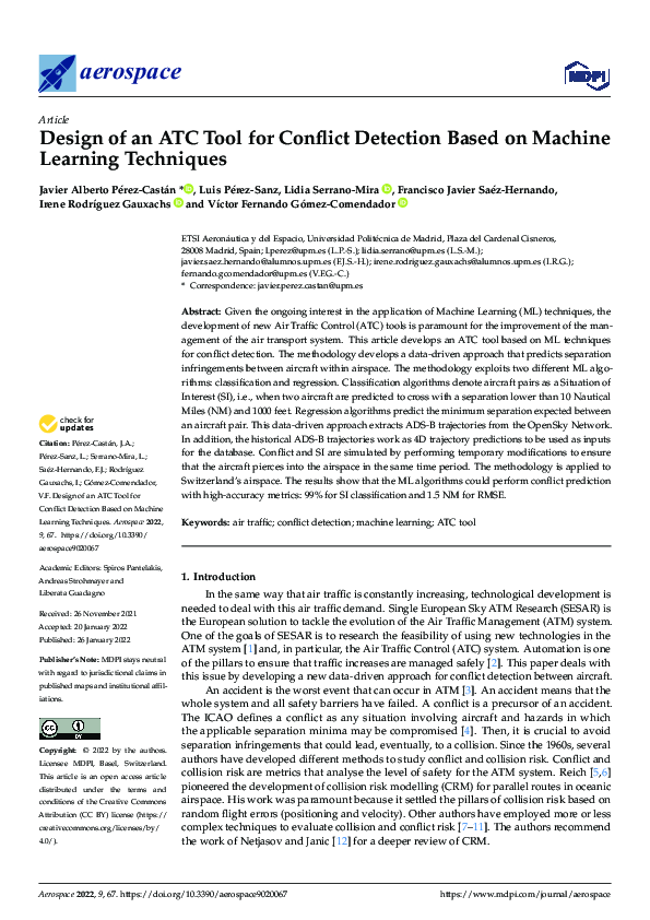 Pdf Design Of An Atc Tool For Conflict Detection Based On Machine Learning Techniques