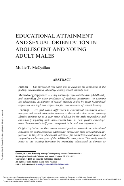 Educational Attainment and Sexual Orientation in Adolescent and Young Adult Males