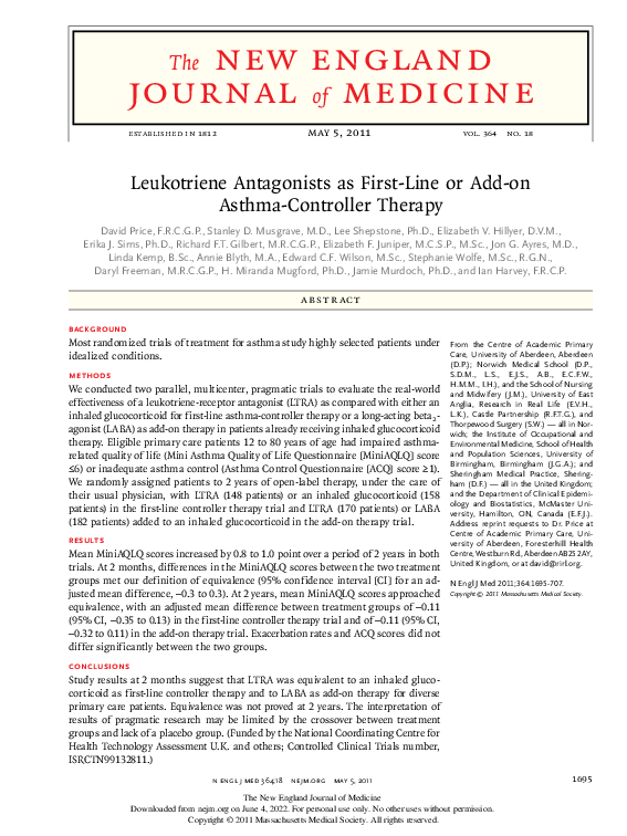 (PDF) Leukotriene Antagonists as First-Line or Add-on Asthma-Controller ...