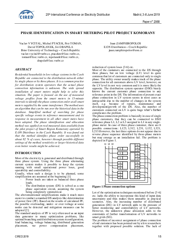 (PDF) Phase Identification in smart metering pilot project Komorany
