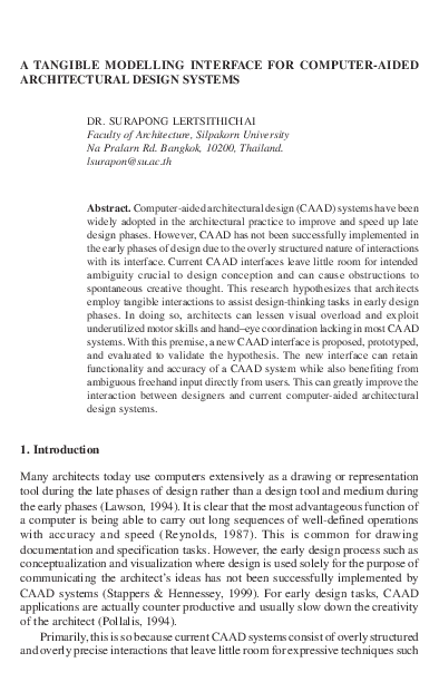 Pdf A Tangible Modeling Interface For Computer Aided Architectural Design Systems Marc Aurel