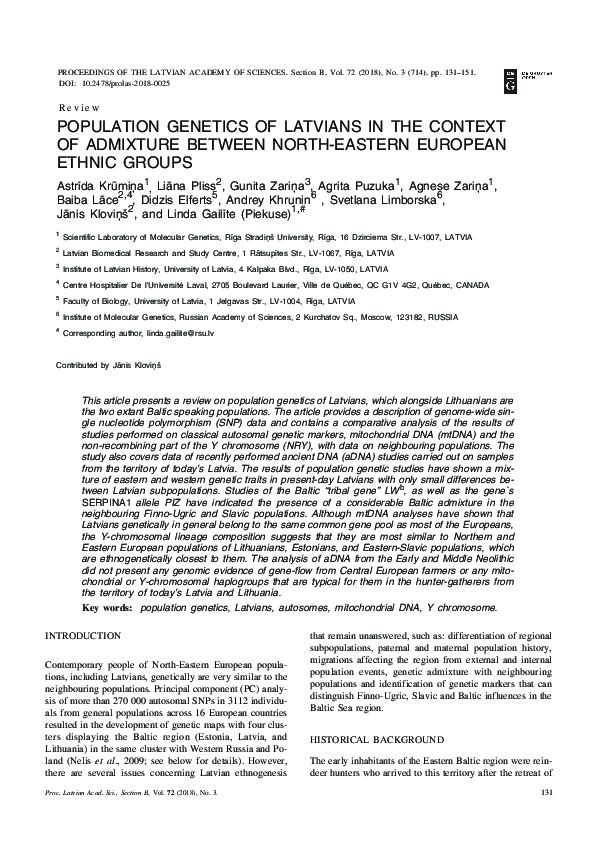 (PDF) Population Genetics of Latvians in the Context of Admixture ...