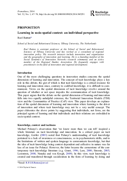 (PDF) Learning in socio-spatial context: an individual perspective