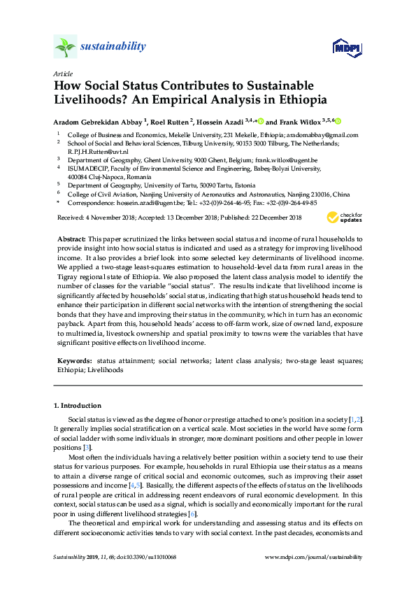 (PDF) How Social Status Contributes to Sustainable Livelihoods? An ...