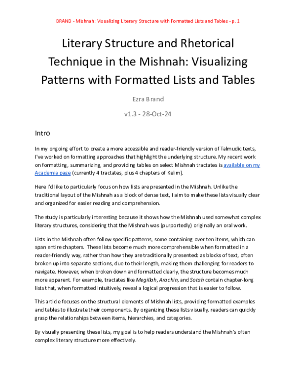 (PDF) Literary Structure and Rhetorical Technique in the Mishnah: Visualizing Patterns with ...