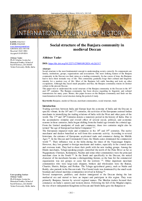 (PDF) Social structure of the Banjara community in medieval Deccan