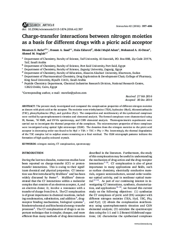(PDF) Charge-transfer interactions between nitrogen moieties as a basis ...