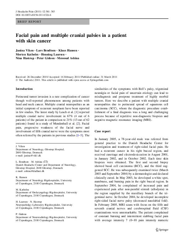 (PDF) Facial pain and multiple cranial palsies in a patient with skin ...