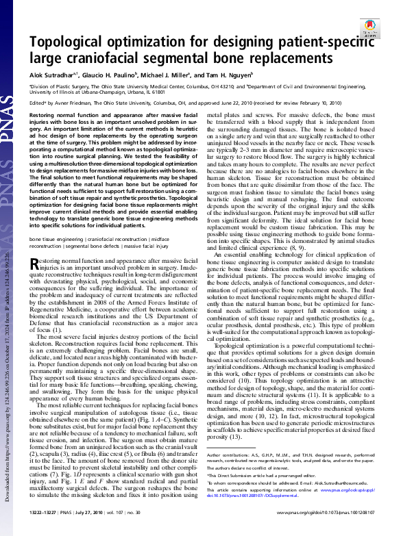 (PDF) Topological optimization for designing patient-specific large craniofacial segmental bone ...