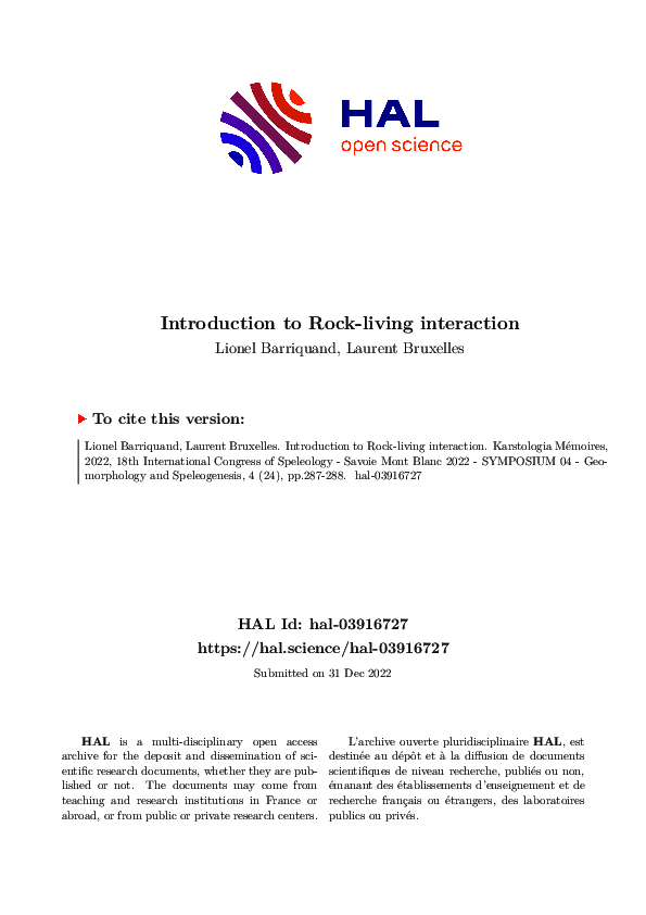 (PDF) Introduction to Rock‐living interaction