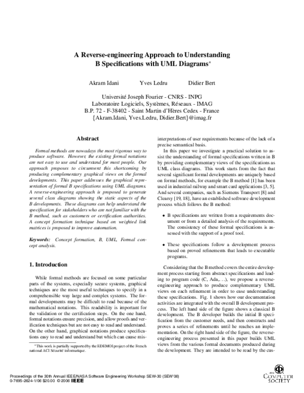Pdf A Reverse Engineering Approach To Understanding B Specifications With Uml Diagrams