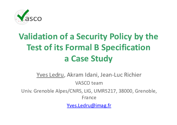 (PDF) Validation of a Security Policy by the Test of Its Formal B ...