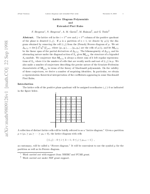 (PDF) Lattice Diagram Polynomials and Extended Pieri Rules