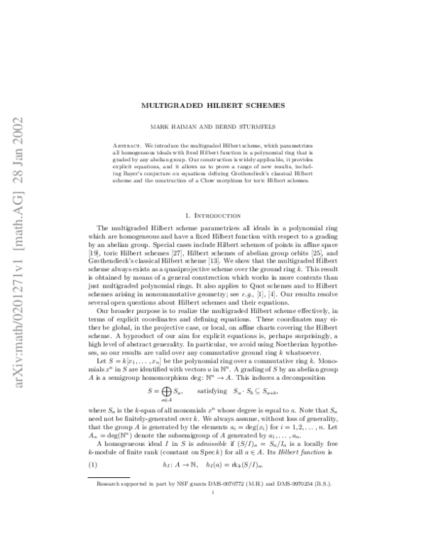 (PDF) Multigraded Hilbert schemes