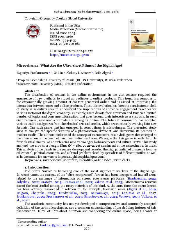 (PDF) Microcinema: What Are the Ultra-short Films of the Digital Age?