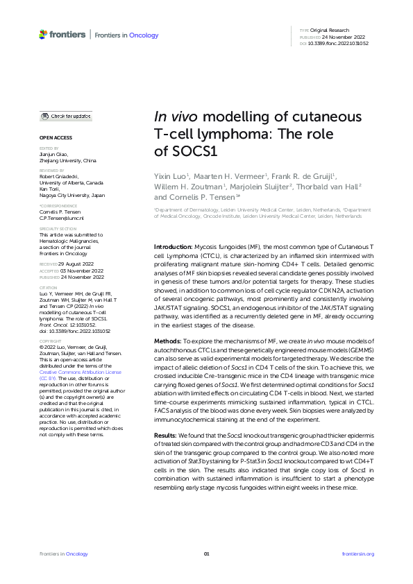 (PDF) In vivo modelling of cutaneous T-cell lymphoma: The role of SOCS1 | Frank De Gruijl ...